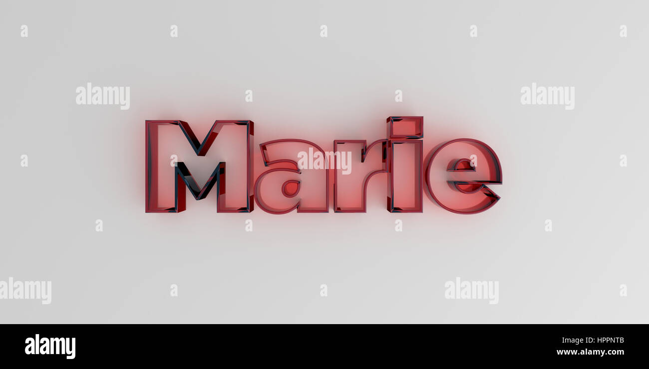 Marie - Red glass text on white background - 3D rendered royalty free ...