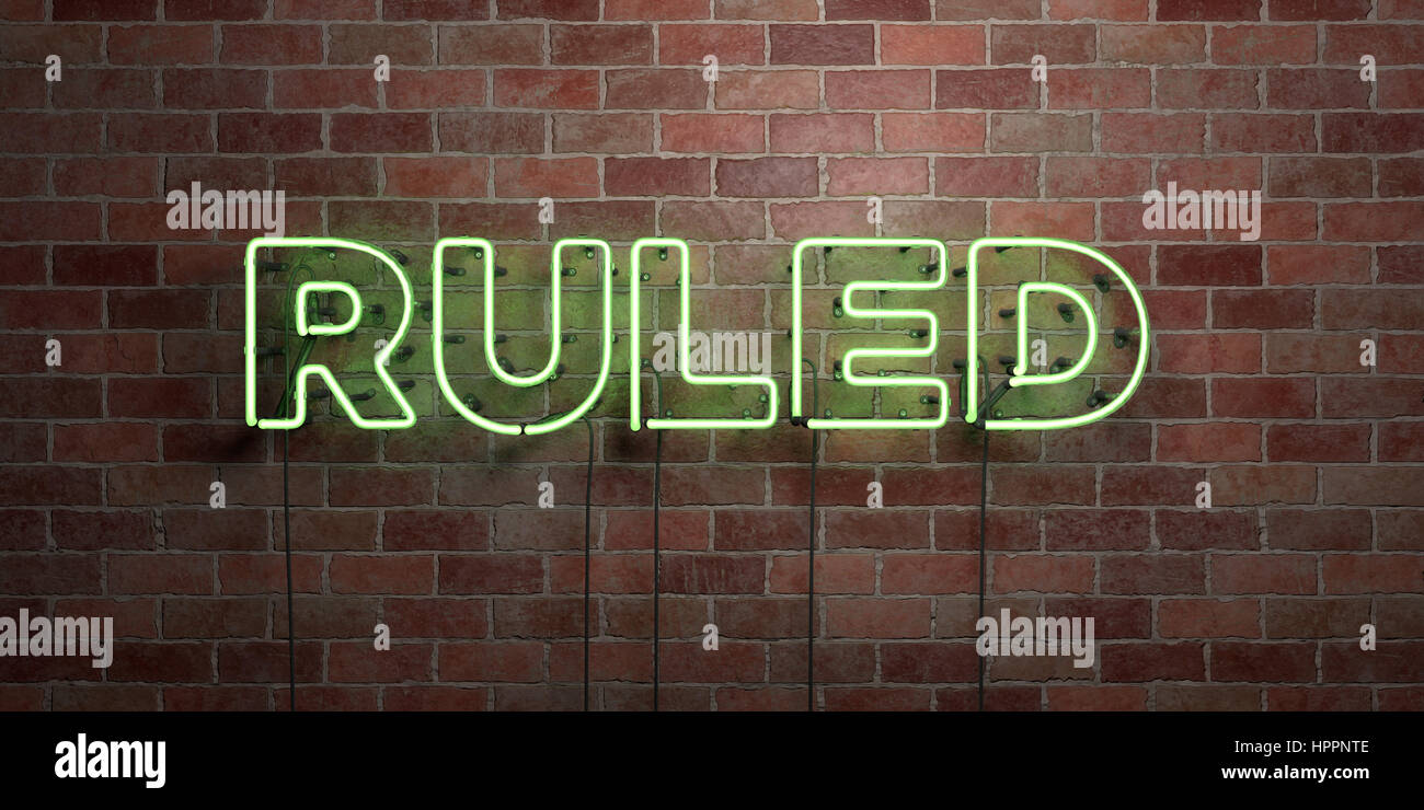 RULED - fluorescent Neon tube Sign on brickwork - Front view - 3D ...