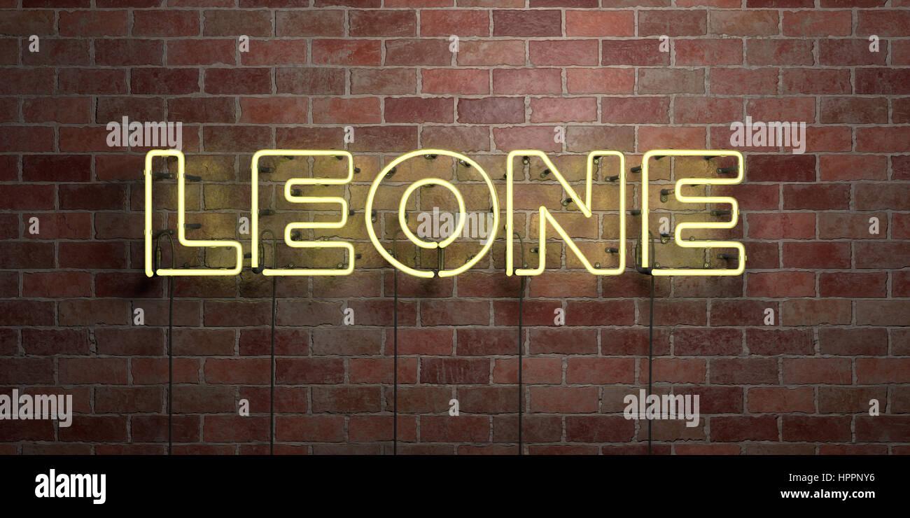 LEONE - fluorescent Neon tube Sign on brickwork - Front view - 3D ...