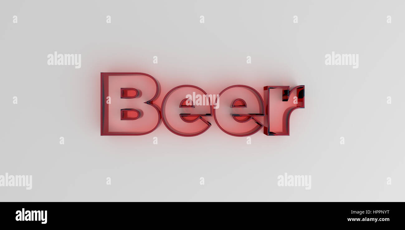 Beer - Red glass text on white background - 3D rendered royalty free ...