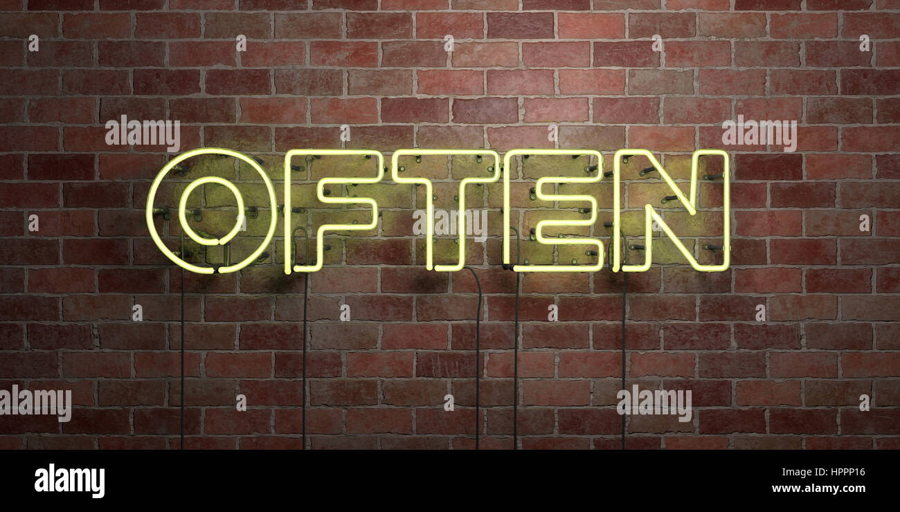 OFTEN - fluorescent Neon tube Sign on brickwork - Front view - 3D ...