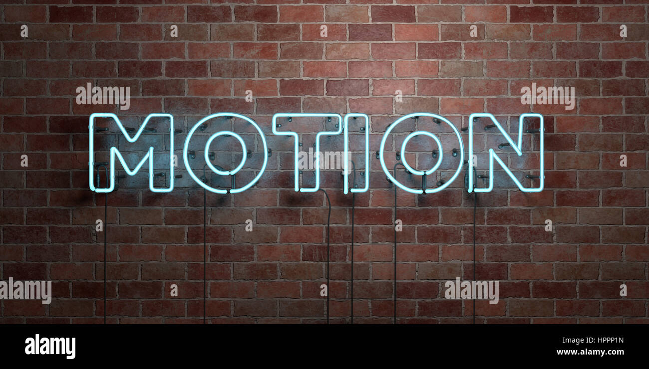 MOTION - fluorescent Neon tube Sign on brickwork - Front view - 3D ...