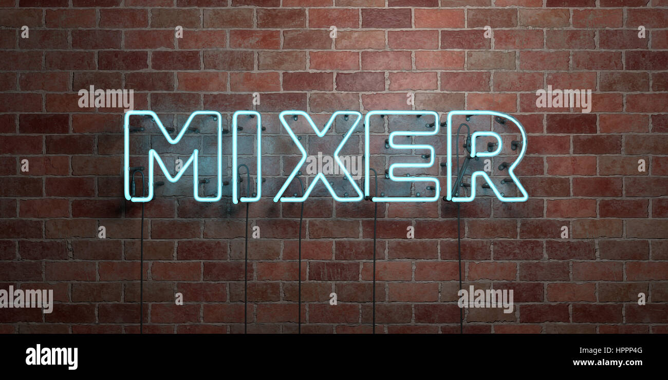 MIXER - fluorescent Neon tube Sign on brickwork - Front view - 3D ...