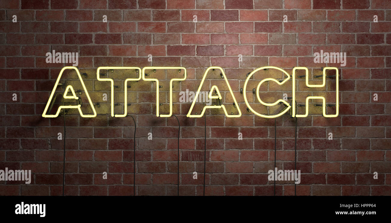 ATTACH - fluorescent Neon tube Sign on brickwork - Front view - 3D ...