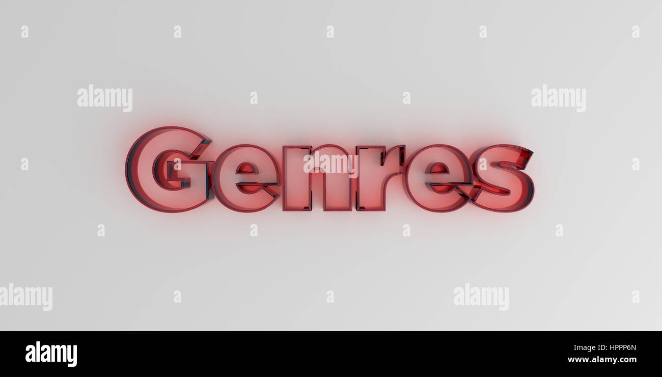 Genres - Red glass text on white background - 3D rendered royalty free ...