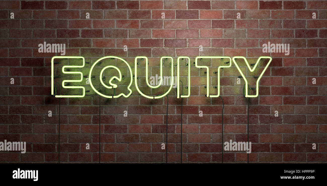 EQUITY - fluorescent Neon tube Sign on brickwork - Front view - 3D ...