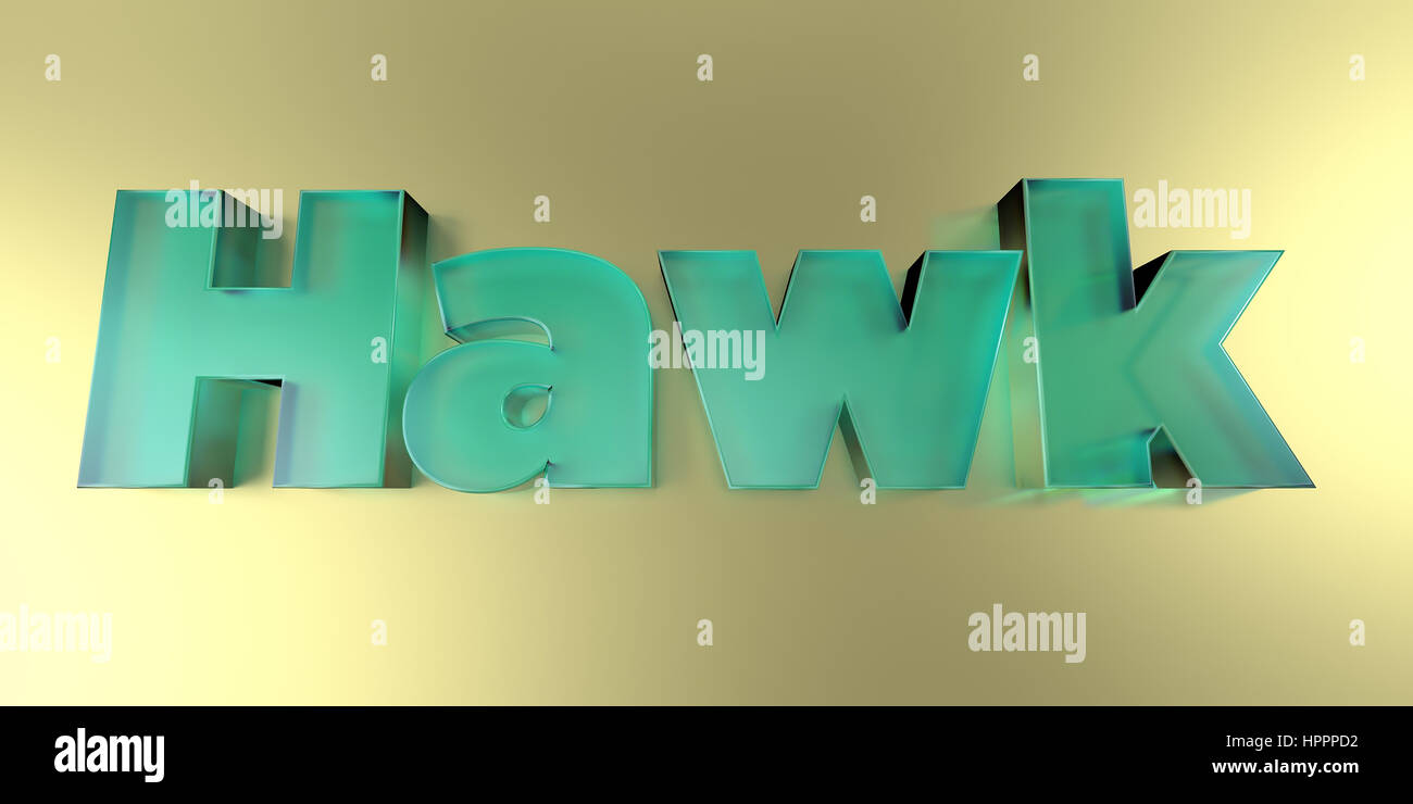 Hawk - colorful glass text on vibrant background - 3D rendered royalty ...