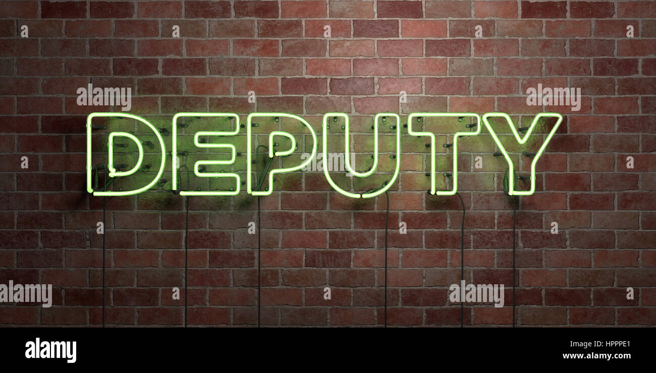 DEPUTY - fluorescent Neon tube Sign on brickwork - Front view - 3D ...