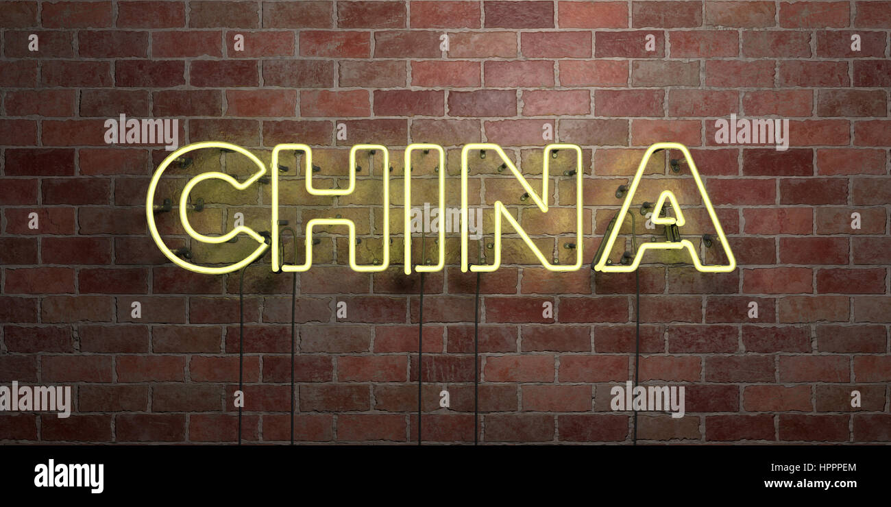 CHINA - fluorescent Neon tube Sign on brickwork - Front view - 3D ...