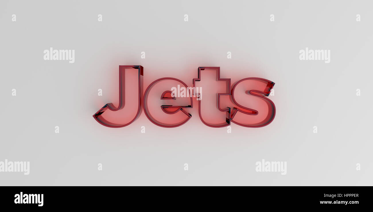 Jets - Red glass text on white background - 3D rendered royalty free ...
