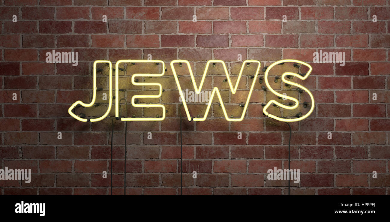 JEWS - fluorescent Neon tube Sign on brickwork - Front view - 3D ...