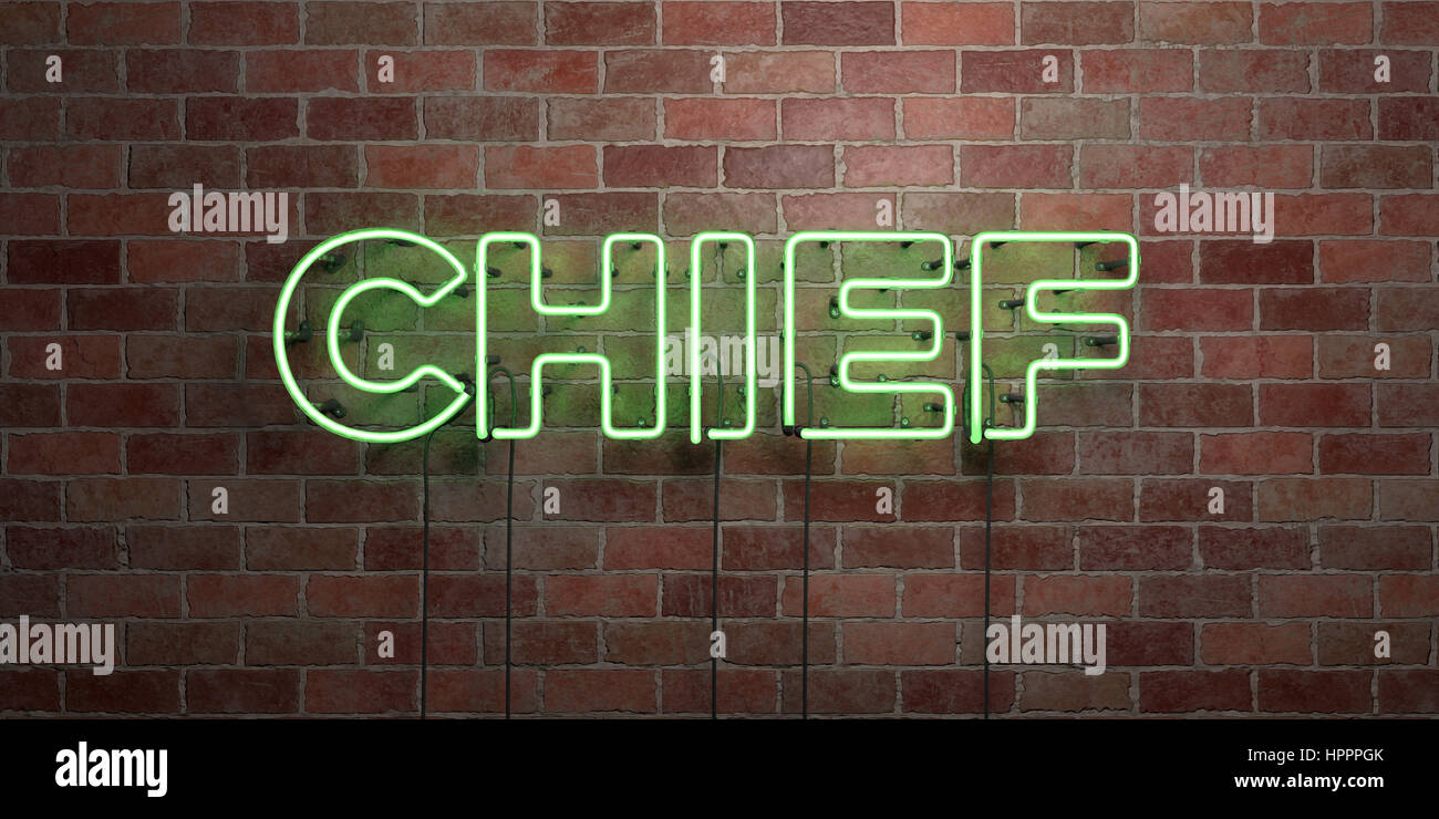 CHIEF - fluorescent Neon tube Sign on brickwork - Front view - 3D ...