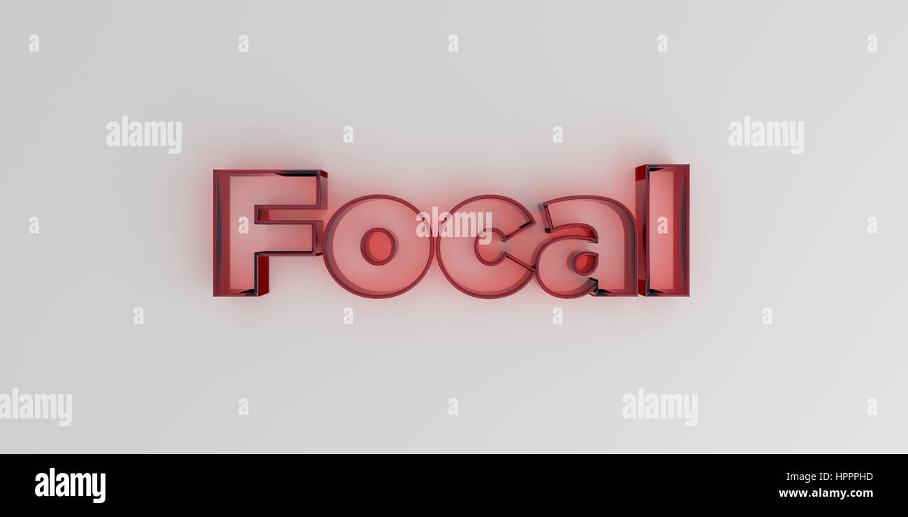 Focal - Red glass text on white background - 3D rendered royalty free ...