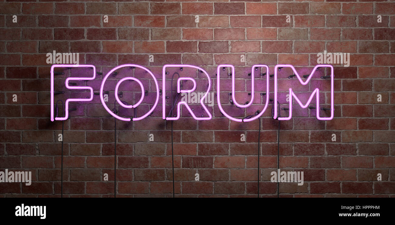 FORUM - fluorescent Neon tube Sign on brickwork - Front view - 3D ...