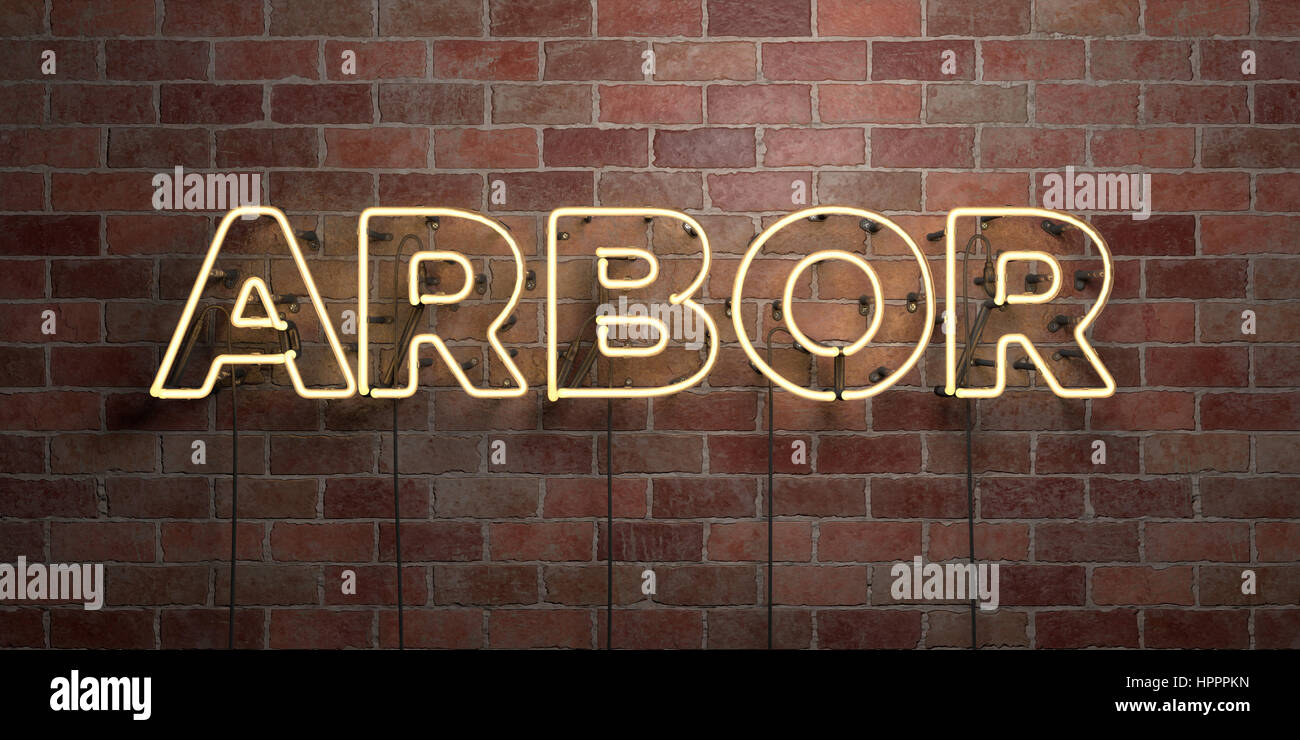 ARBOR - fluorescent Neon tube Sign on brickwork - Front view - 3D ...