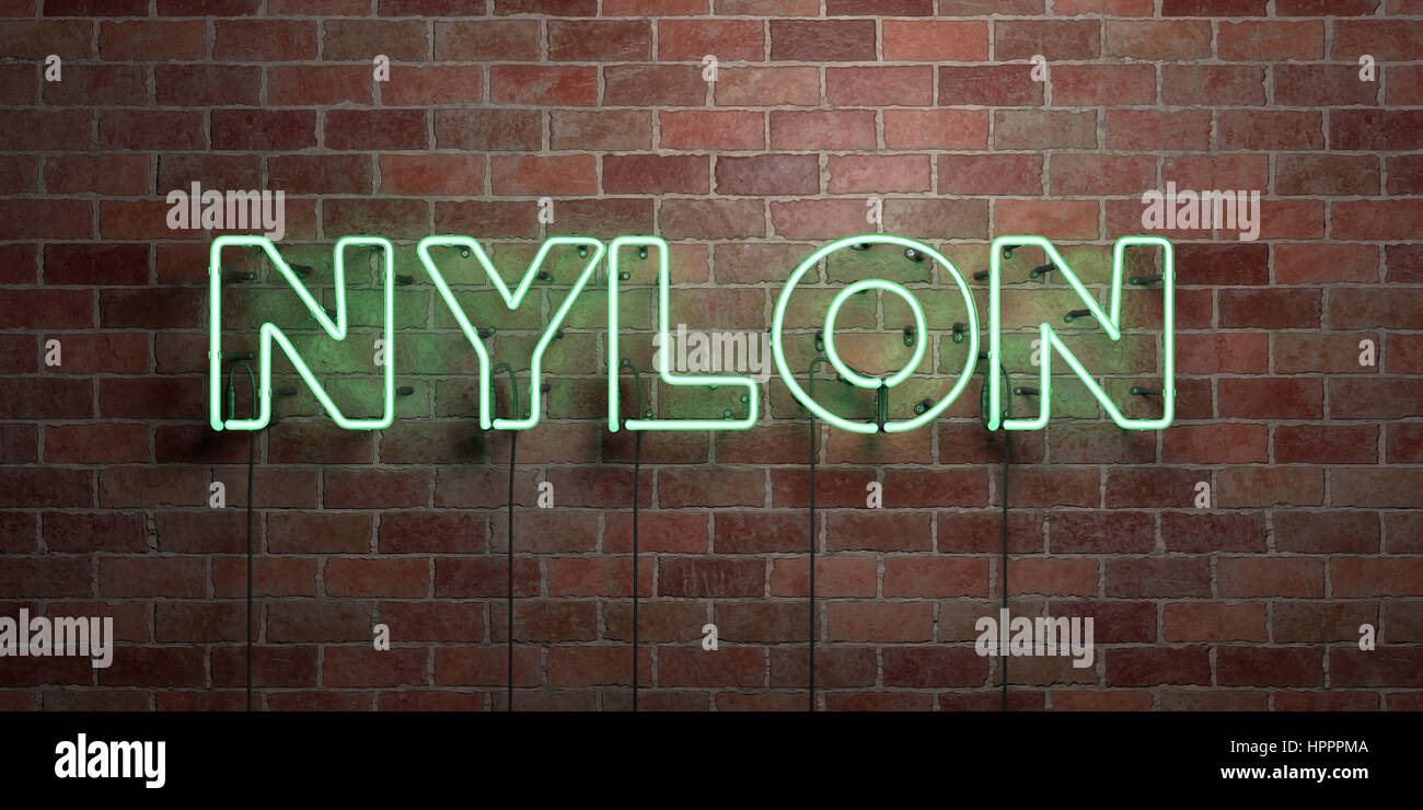 NYLON - fluorescent Neon tube Sign on brickwork - Front view - 3D ...