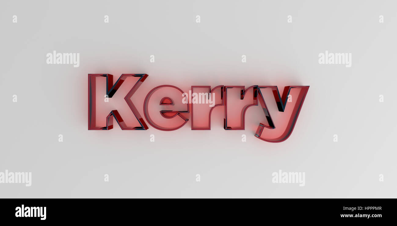 Kerry - Red glass text on white background - 3D rendered royalty free ...