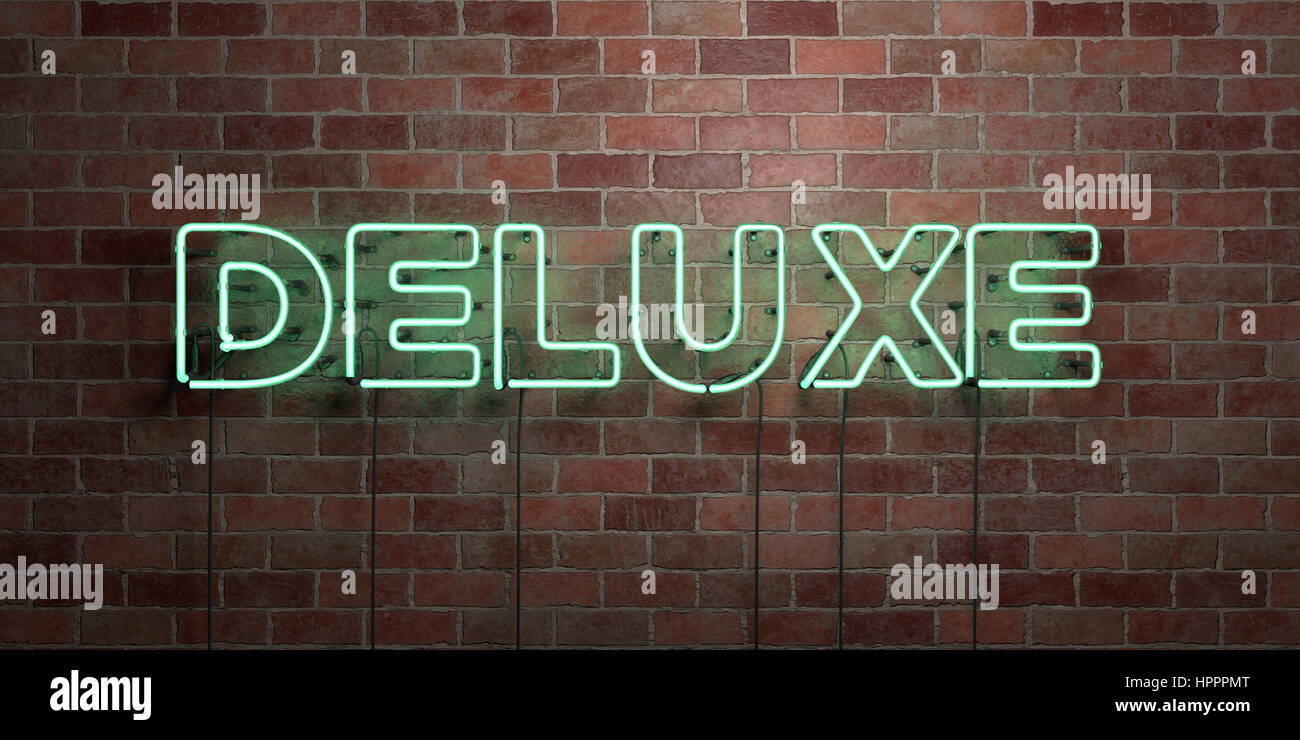 DELUXE - fluorescent Neon tube Sign on brickwork - Front view - 3D ...