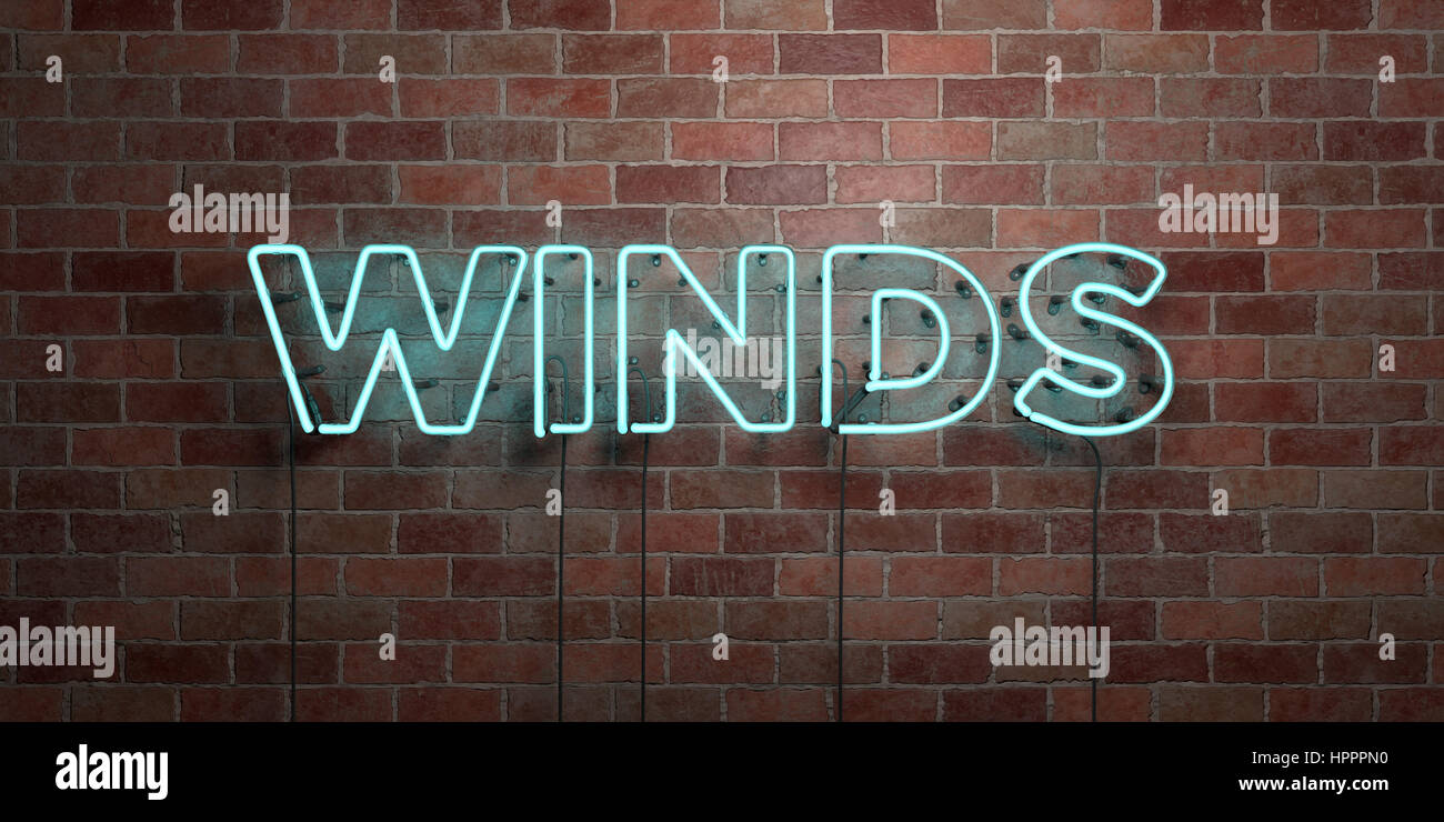 WINDS - fluorescent Neon tube Sign on brickwork - Front view - 3D ...