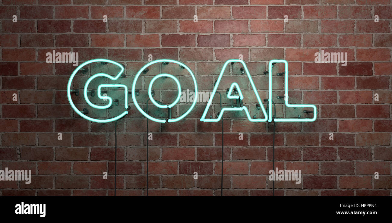 GOAL - fluorescent Neon tube Sign on brickwork - Front view - 3D ...