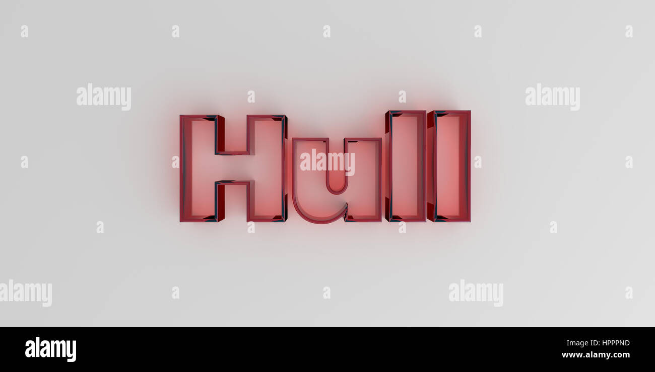 Hull - Red glass text on white background - 3D rendered royalty free ...