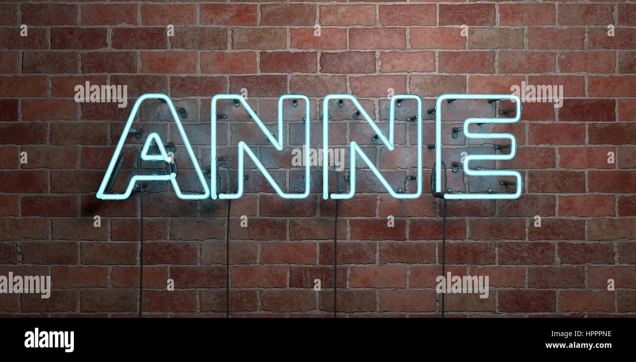 ANNE - fluorescent Neon tube Sign on brickwork - Front view - 3D ...
