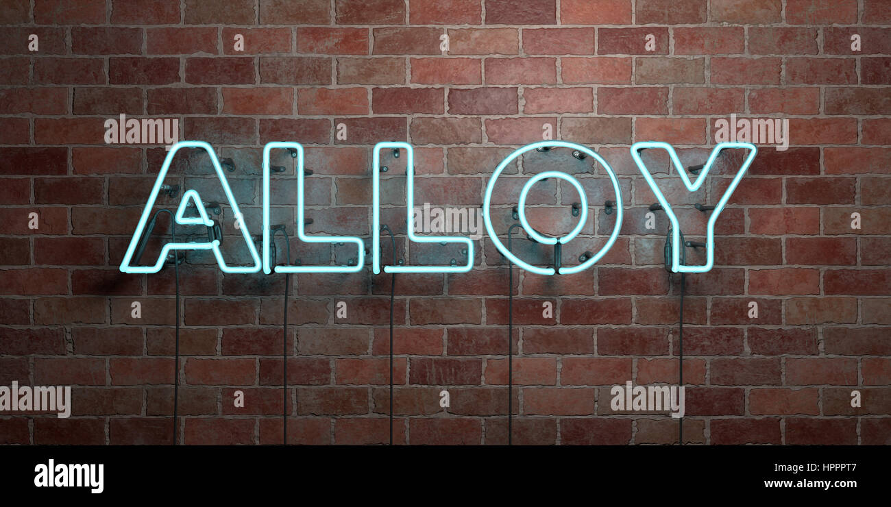 ALLOY - fluorescent Neon tube Sign on brickwork - Front view - 3D ...