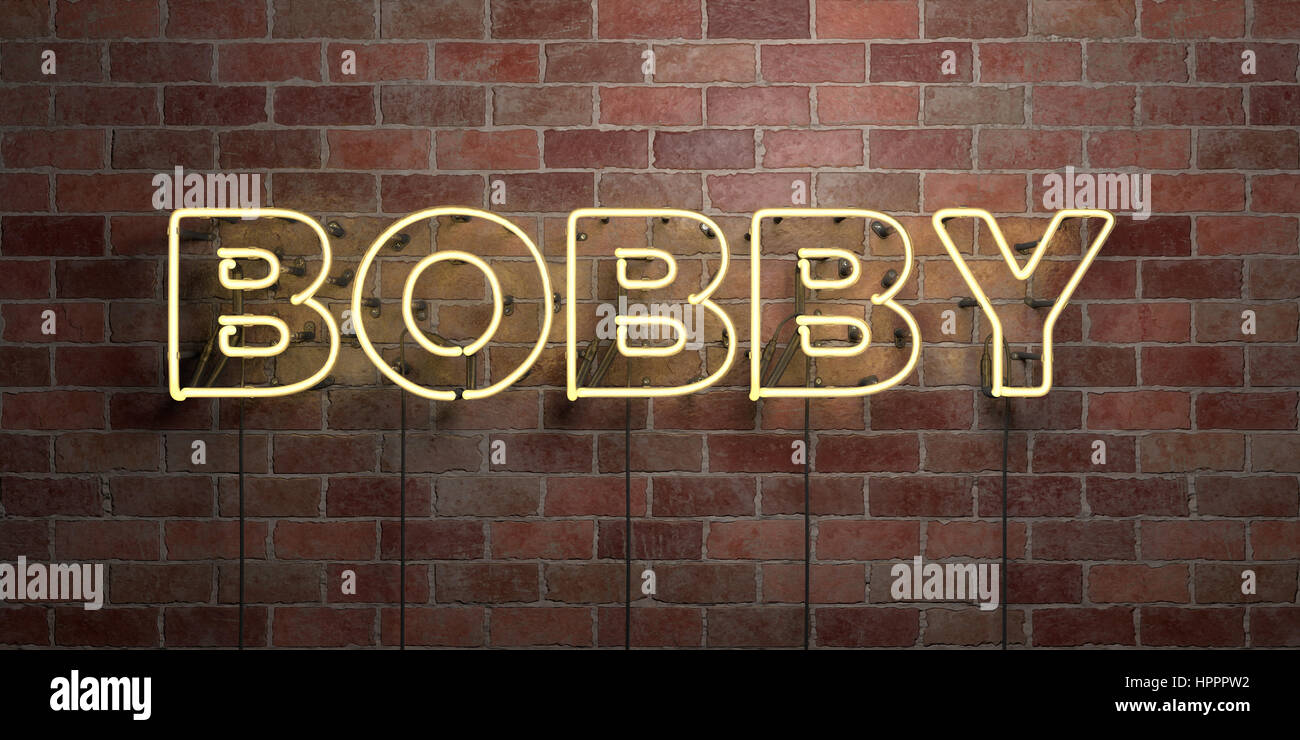 BOBBY - fluorescent Neon tube Sign on brickwork - Front view - 3D ...