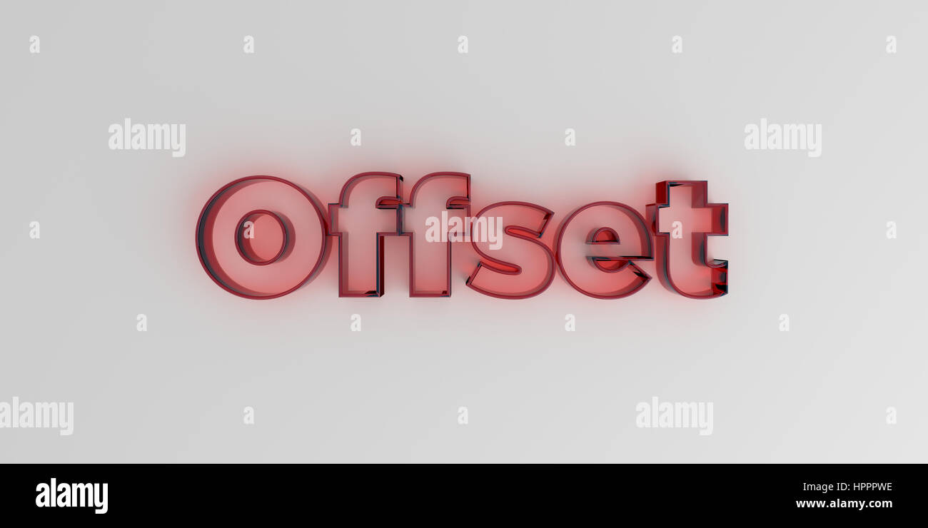 Offset - Red glass text on white background - 3D rendered royalty free ...