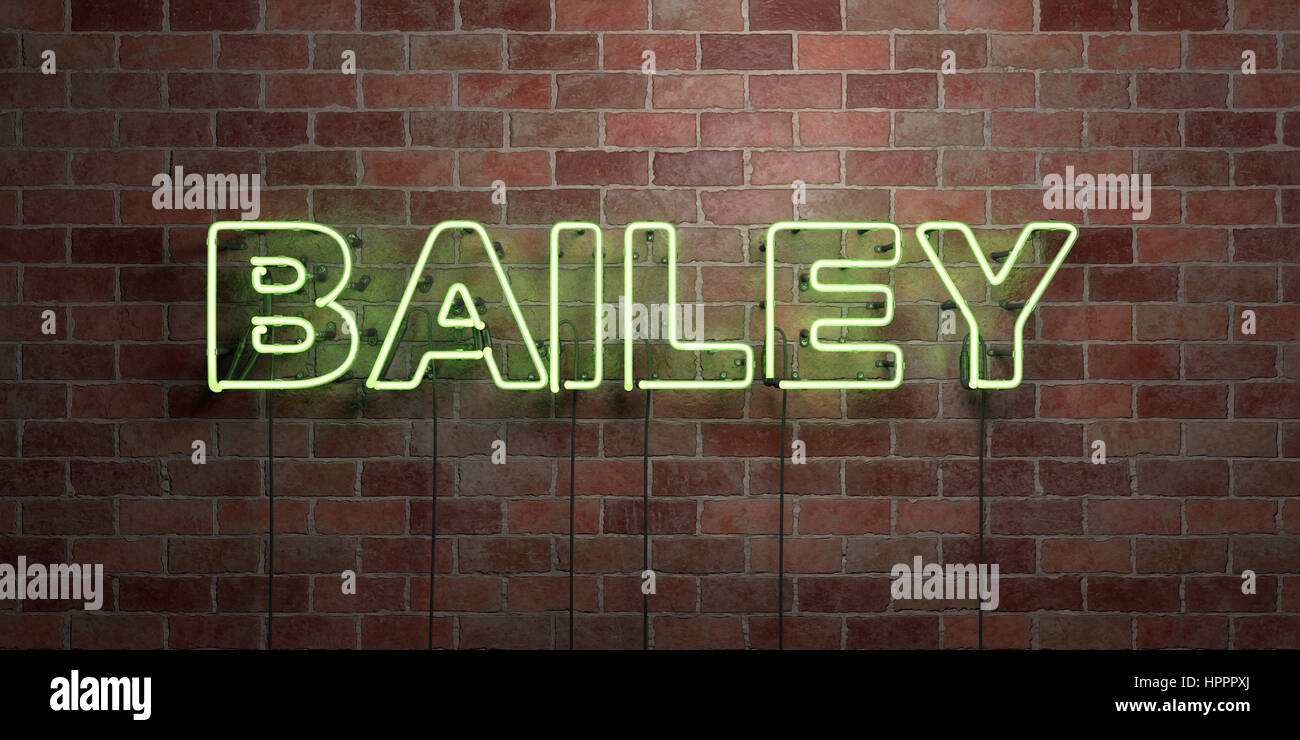 BAILEY - fluorescent Neon tube Sign on brickwork - Front view - 3D ...