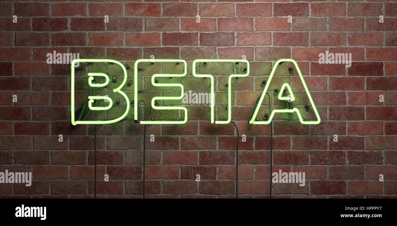 BETA - fluorescent Neon tube Sign on brickwork - Front view - 3D ...