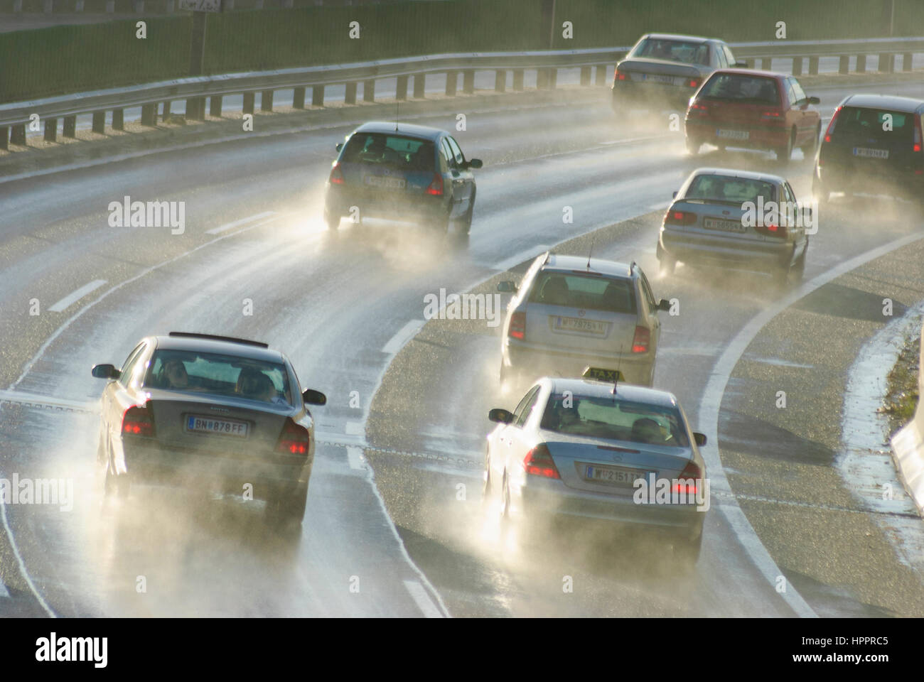 Wien, Vienna, Cars on highway A23 in the rain, 11., Wien, Austria Stock ...