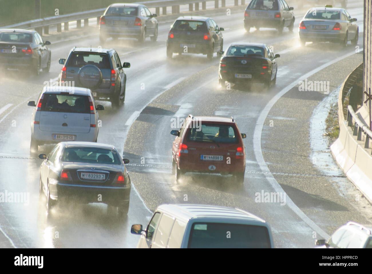 Wien, Vienna, Cars on highway A23 in the rain, 11., Wien, Austria Stock ...