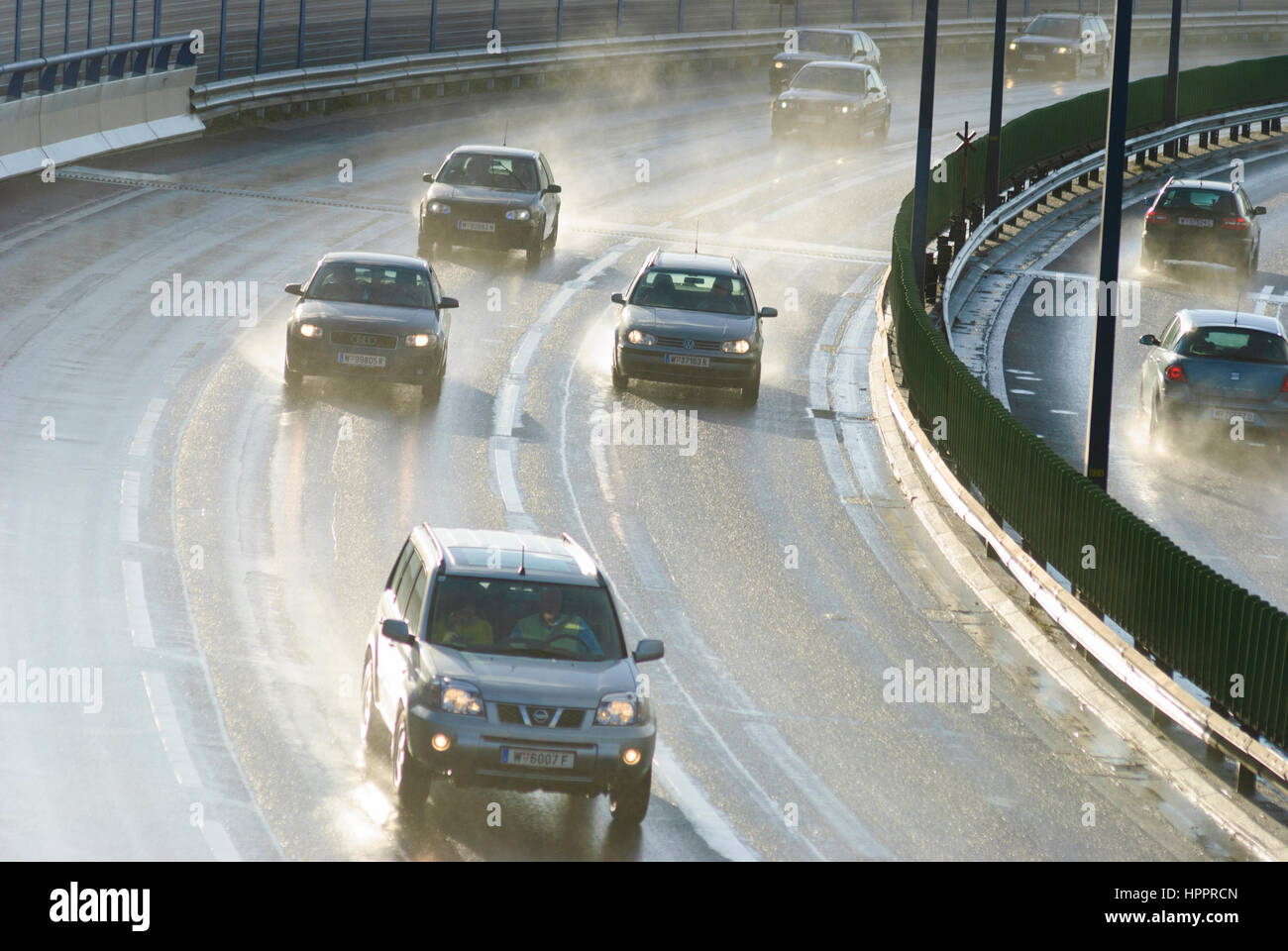 Wien, Vienna, Cars on highway A23 in the rain, 11., Wien, Austria Stock ...