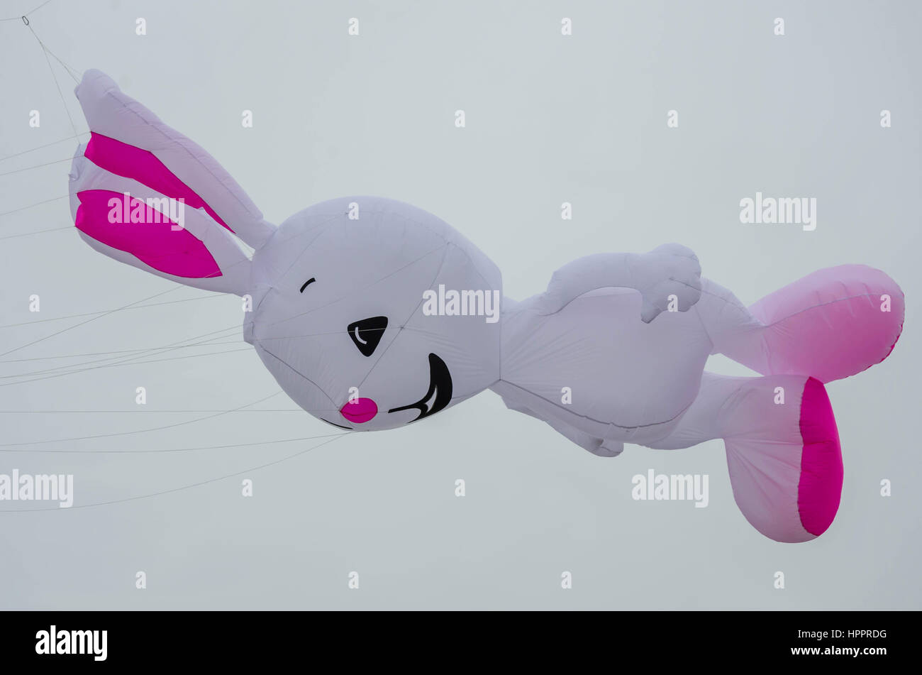 A large kite in the form of a pink rabbit flying on Clifton Downs in ...