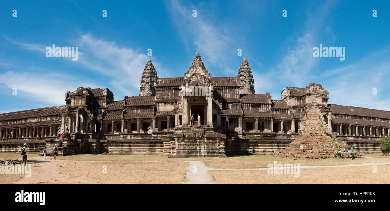 A 2 picture stich panoramic view of Angkor Wat east gate on a sunny day ...