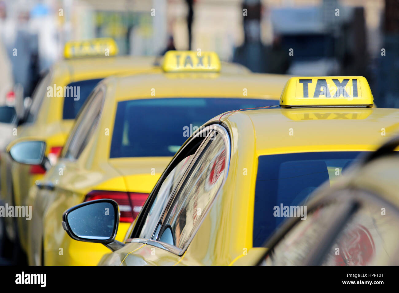 detail of yellow taxi cars on the street Stock Photo - Alamy