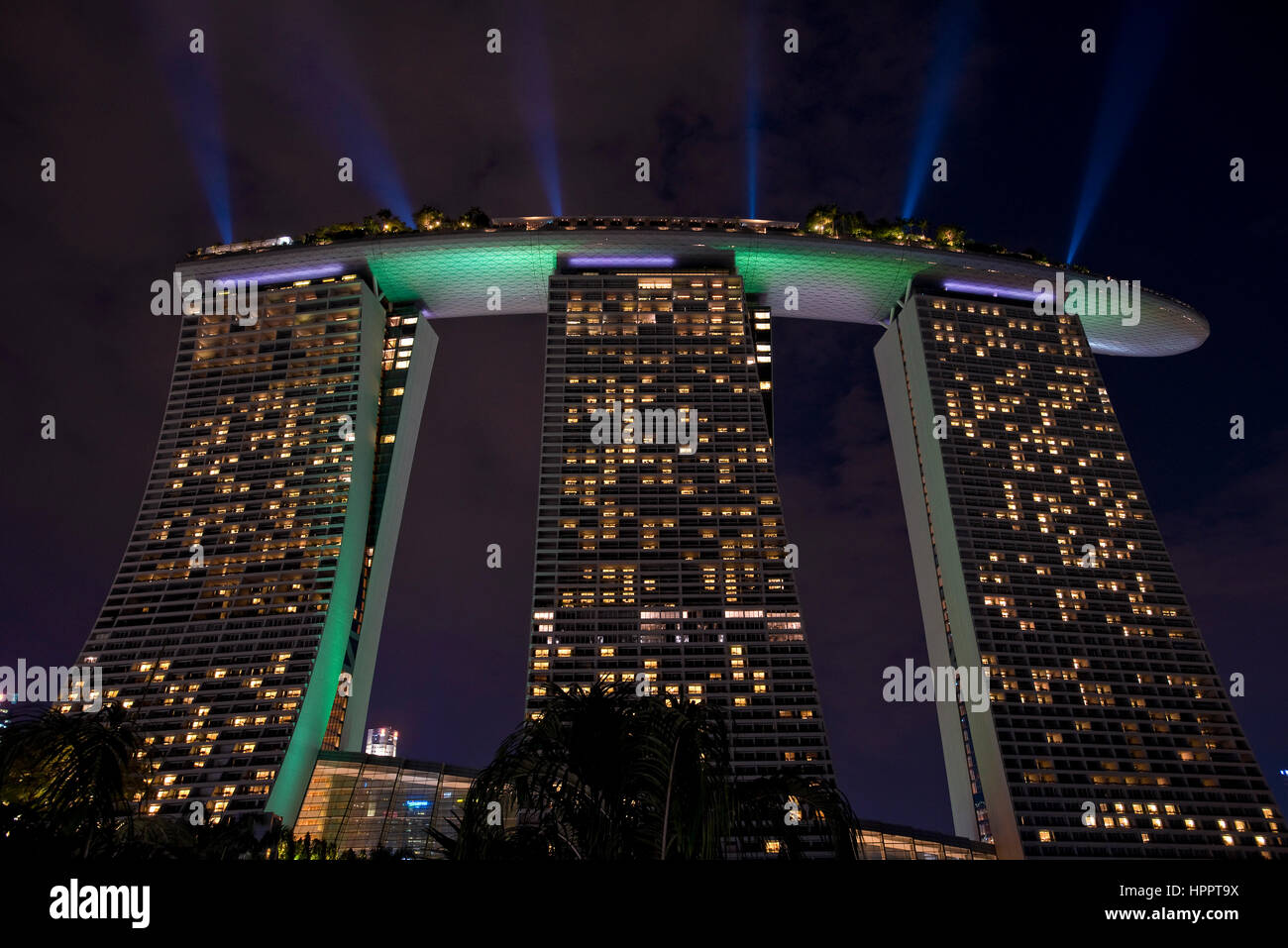 A view of the MBS - Marina Bay Sands hotel and complex at night in ...