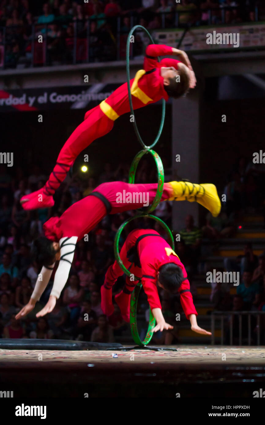 Chinese acrobats jump through rings. Jumbo Circus Stock Photo - Alamy