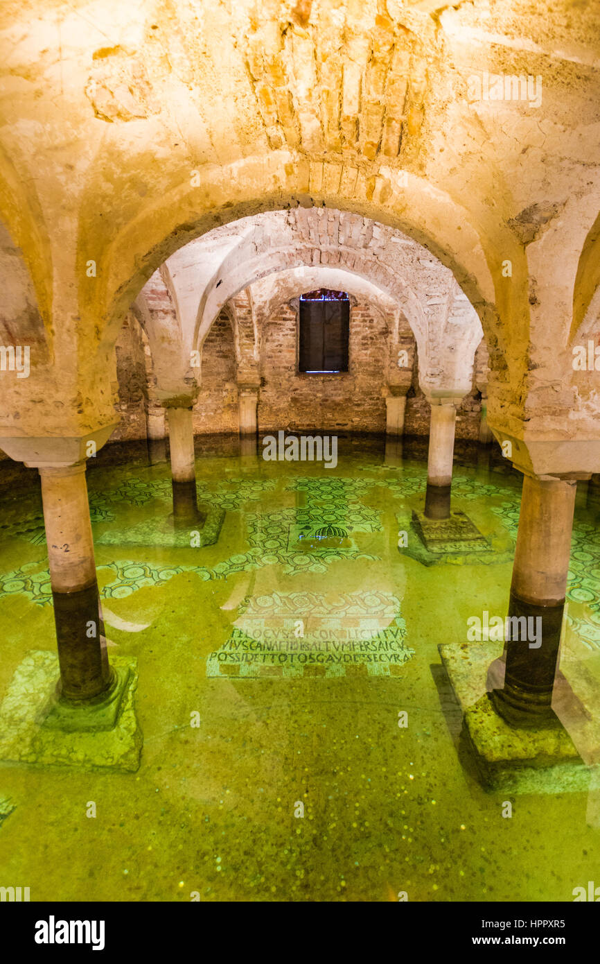 waterlogged crypt below sea level with mosaics, archs and columns Stock ...