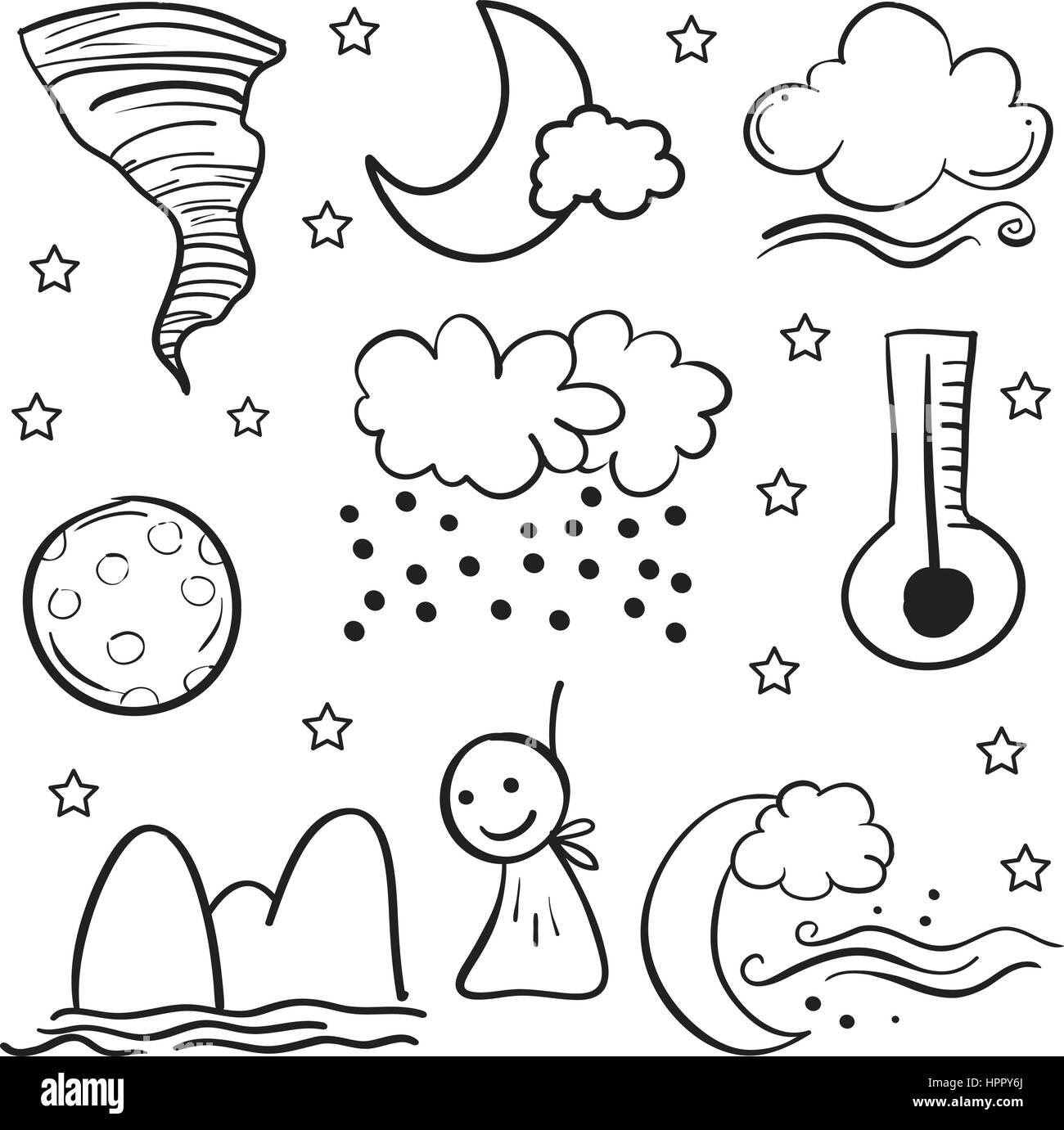 Set weather doodles vector hi-res stock photography and images - Alamy