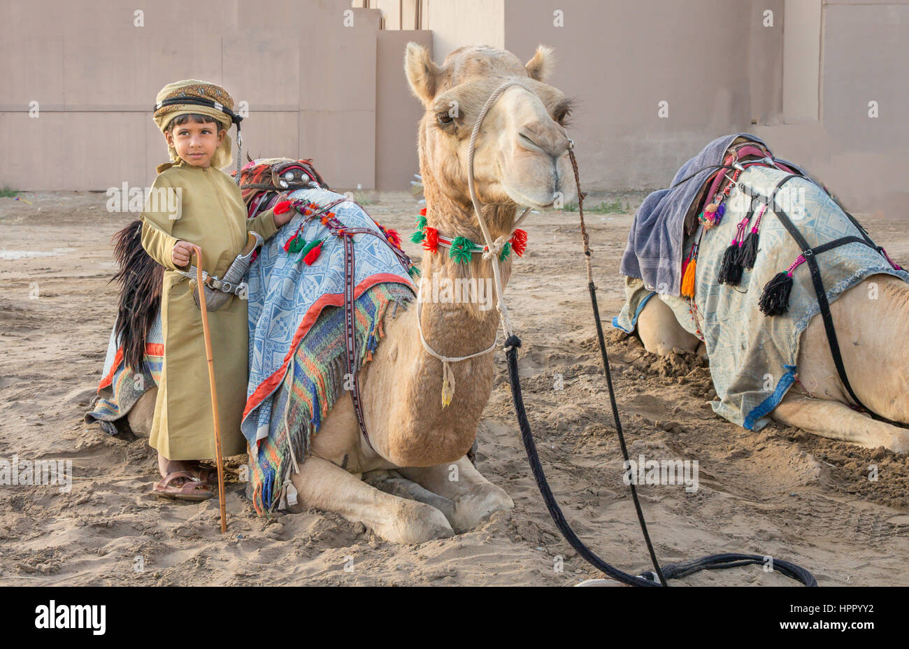 Muscat, Oman, February 4th, 2017: young omani boy in traditional ...