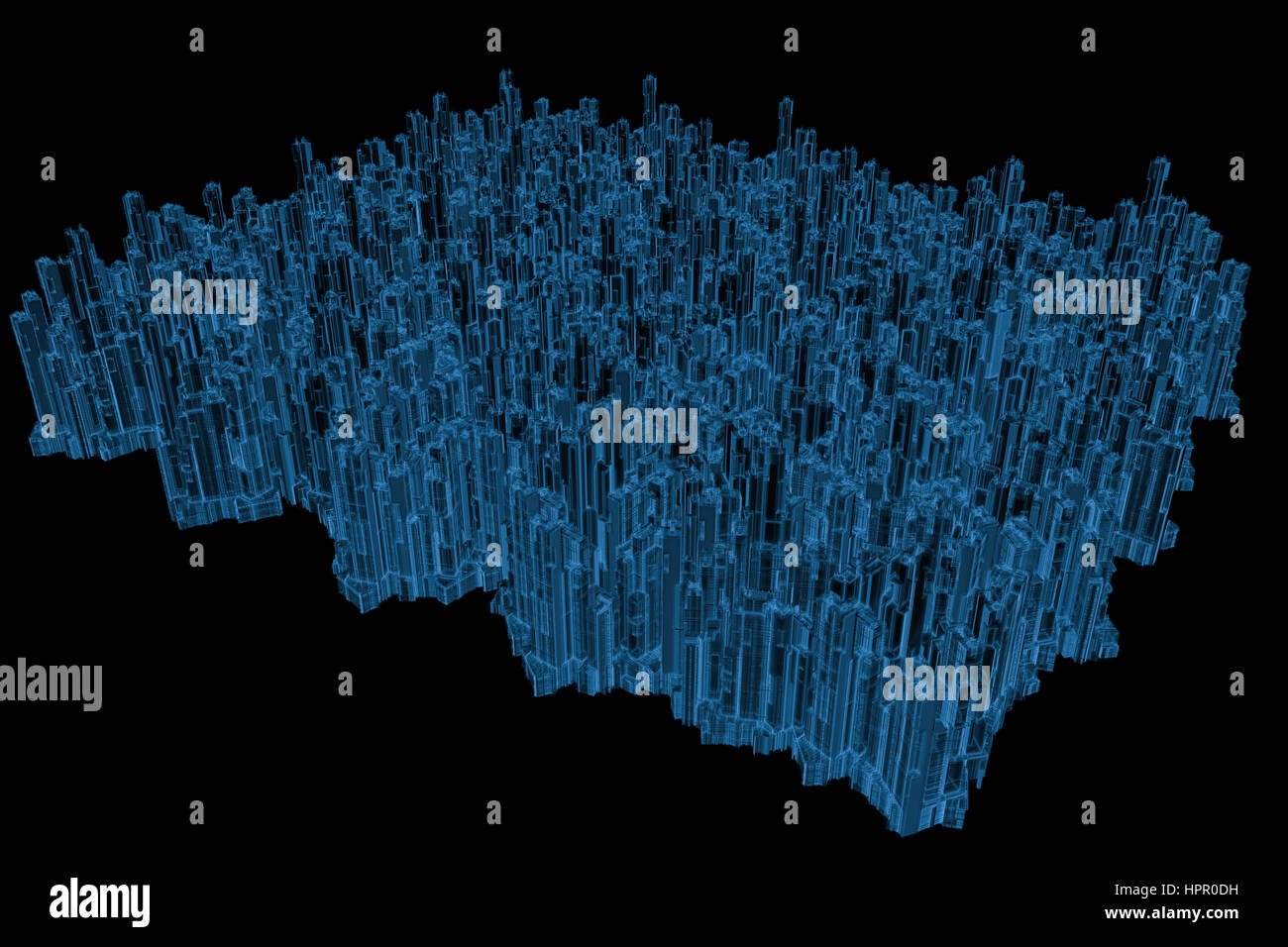 3d rendering x ray urban city isolated on black Stock Photo - Alamy