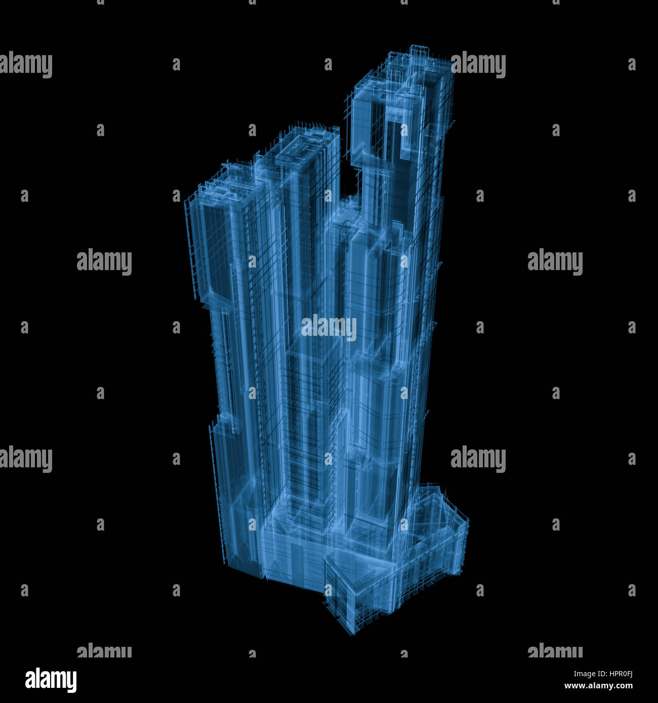 3d rendering x ray building isolated on black Stock Photo - Alamy