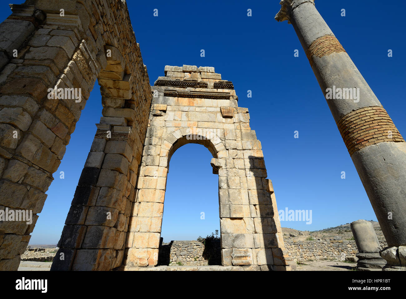 Extensive complex of ruins of the Roman city Volubilis - of ancient ...