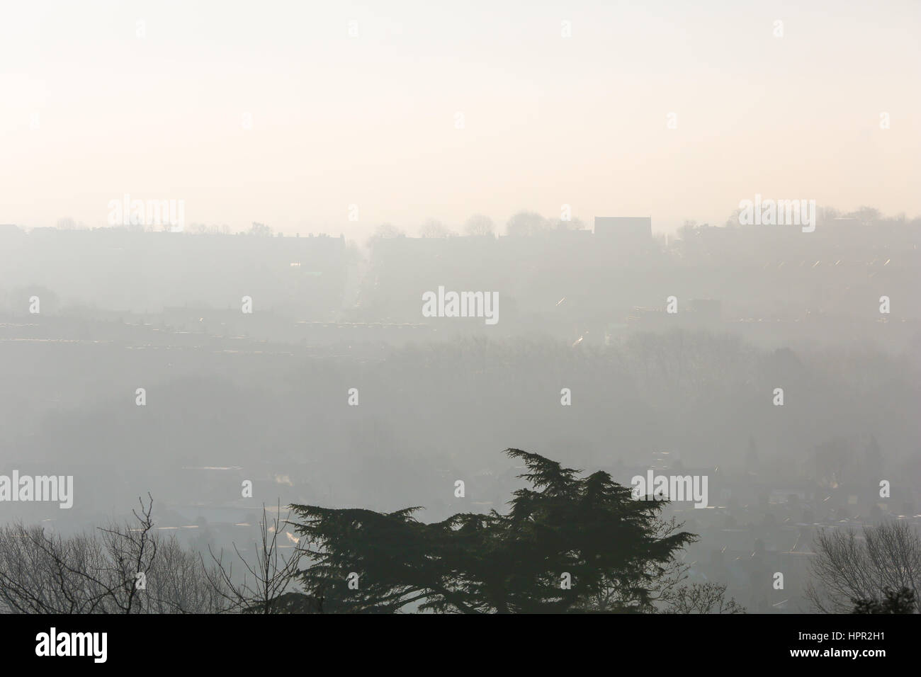 Heavy pollution can be seen cast over London from Alexandra Palace. A ...