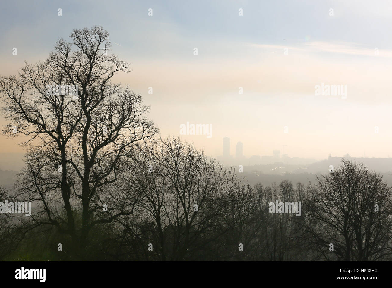 Heavy pollution can be seen cast over London from Alexandra Palace. A ...