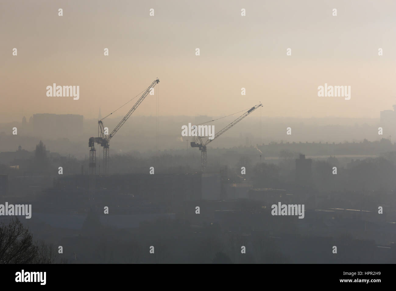Heavy pollution can be seen cast over London from Alexandra Palace. A ...