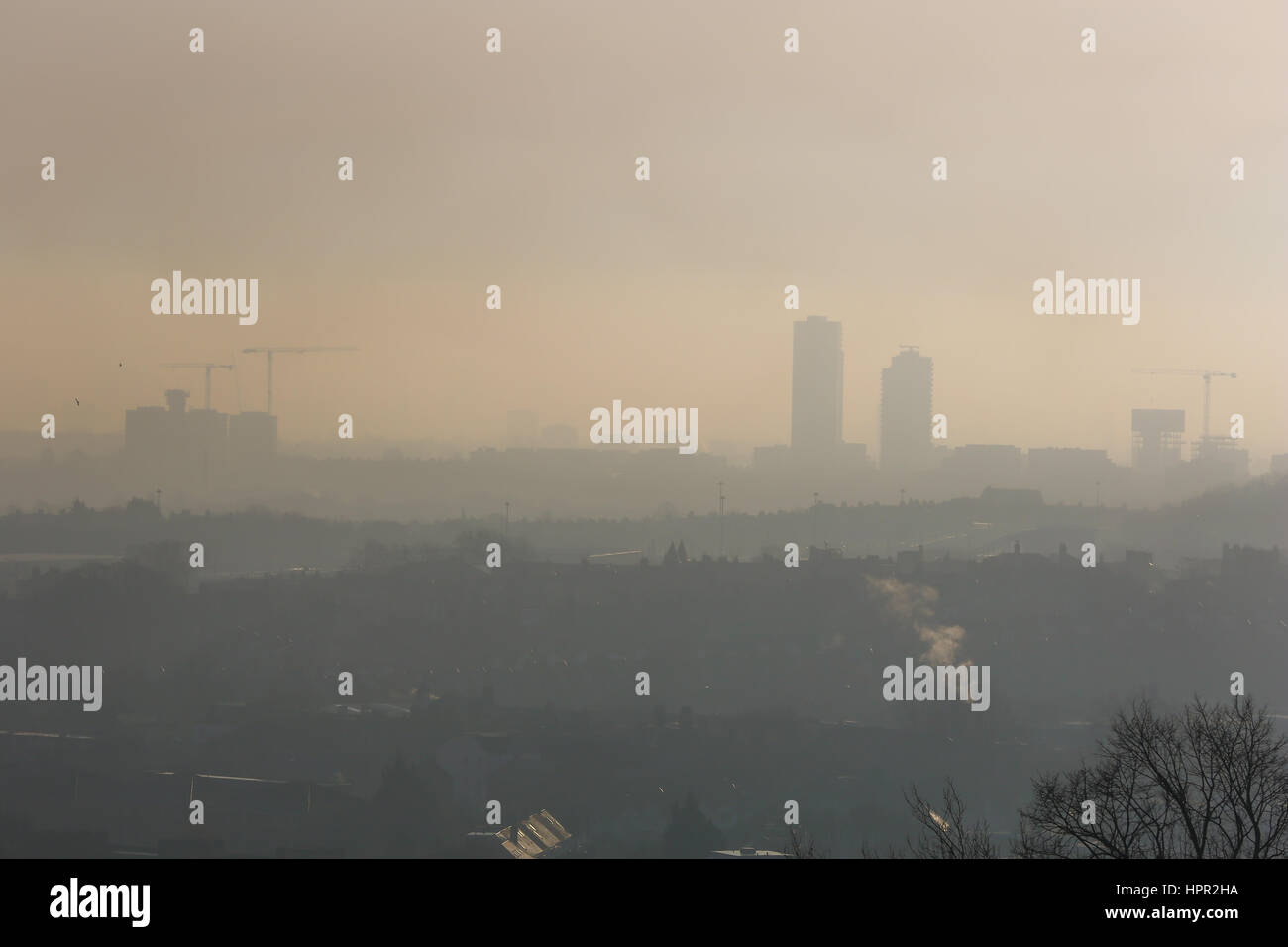 Heavy pollution can be seen cast over London from Alexandra Palace. A ...