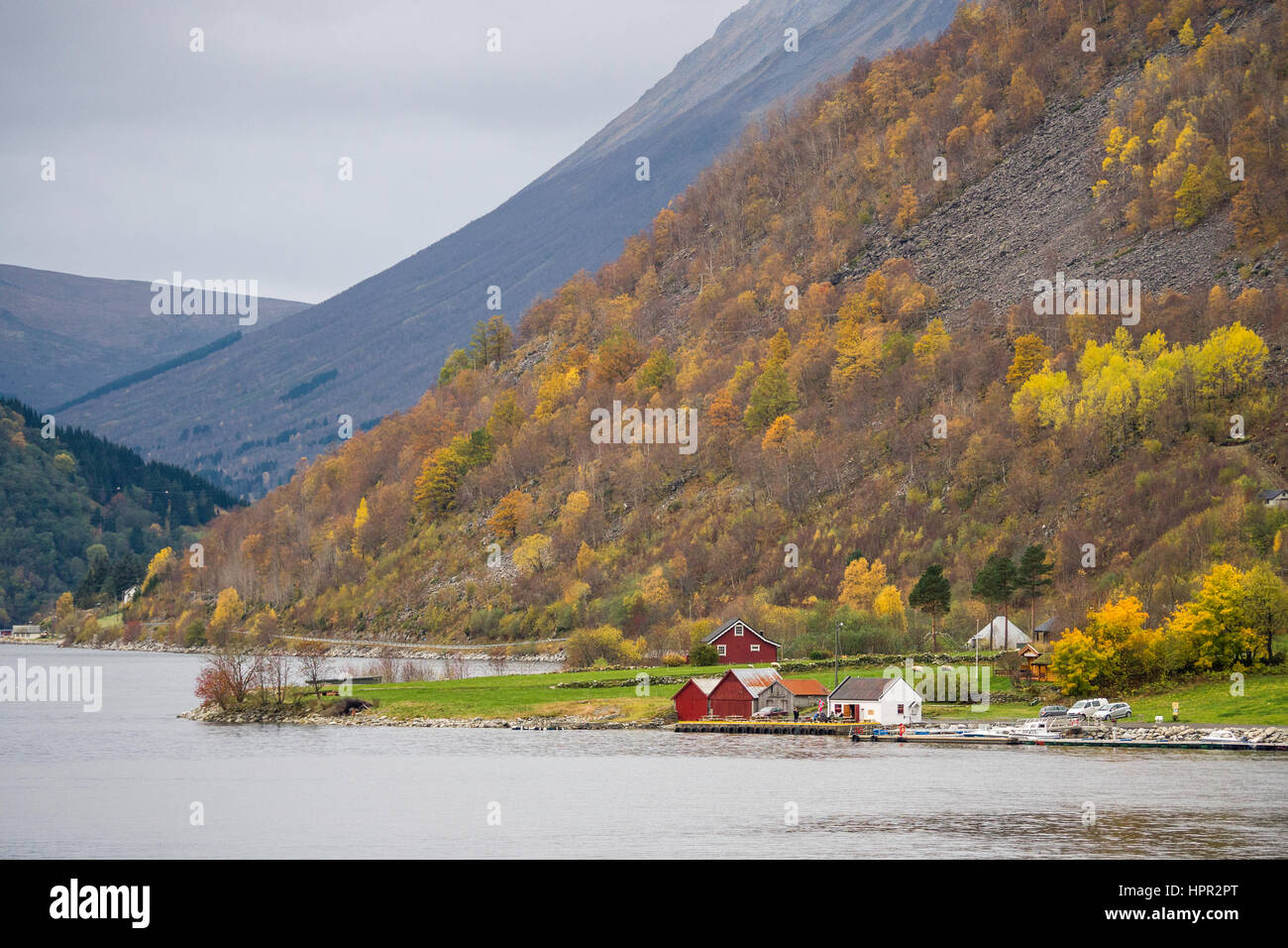 Autumn scenery in Hjørundfjord fjord, Norway Stock Photo - Alamy